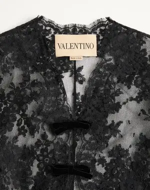 Valentino Garavani Lace Long Sleeve V-neck Top With Bow Detail