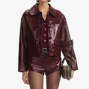 SELF-PORTRAIT Cropped Leather Jacket