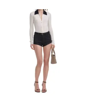 SELF-PORTRAIT Merino Wool Buttoned Cardigan With Contrast Collar - Cream