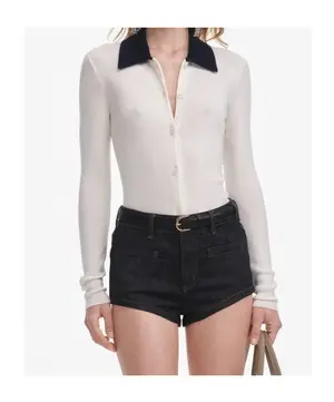 SELF-PORTRAIT Merino Wool Buttoned Cardigan With Contrast Collar - Cream