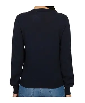 Play Comme Des Garcon Long Sleeve V-neck Sweater - Navy Blue
