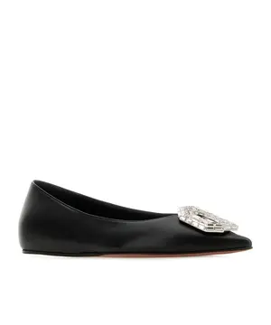 Amina Muaddi Pointed Toe Ballet Flats - Black