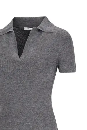 Max Mara Short-sleeve Collared V-neck Top - Gray