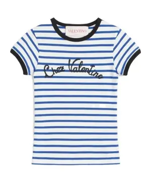 Valentino Garavani Striped Crewneck T-shirt With Embroidered Logo - Blue