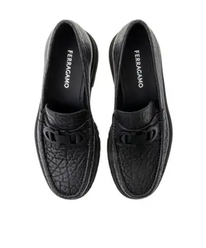 FERRAGAMO Leather Loafers With Buckle Detailing - Black