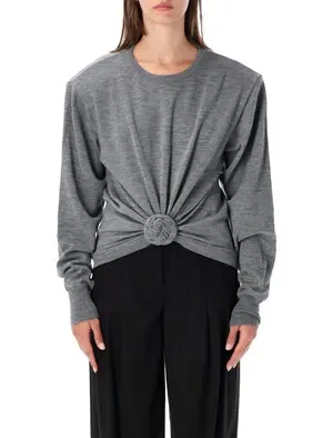 Magda Butrym Knot Front Long Sleeve Knitted Top - Grey