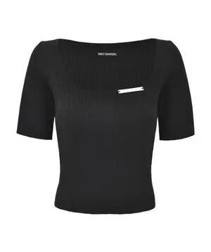 THREE QUARTERS Logo Embellished Ribbed Pullover