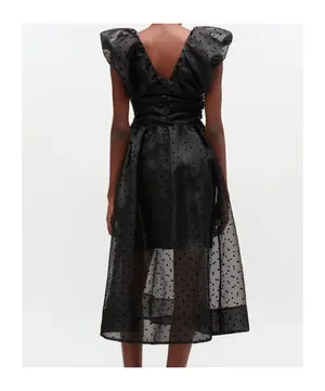 GANNI Organza Ruched Polka Dot Midi Dress