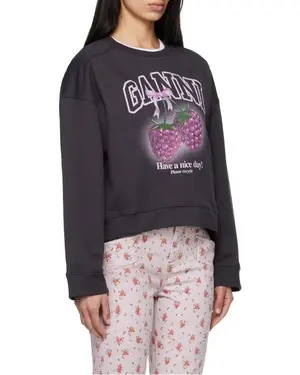 GANNI Raspberry Print Crewneck Sweatshirt - Phantom Black