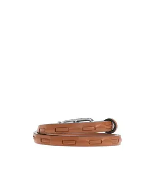 FERRAGAMO Silver Buckle Double Wrap Bracelet - Brown