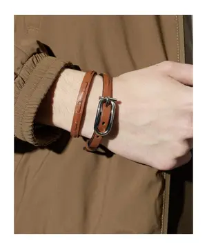 FERRAGAMO Silver Buckle Double Wrap Bracelet - Brown