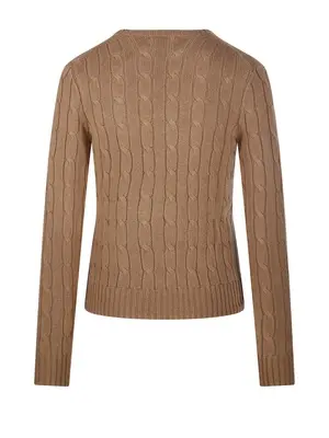 Polo Ralph Lauren Cable-knit Crewneck Jumper With Embroidered Logo - Brown