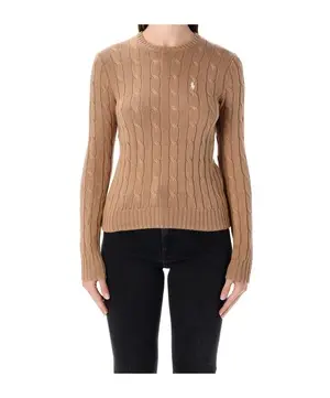 Polo Ralph Lauren Cable-knit Crewneck Jumper With Embroidered Logo - Brown