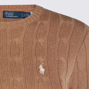 Polo Ralph Lauren Cable-knit Crewneck Jumper With Embroidered Logo - Brown