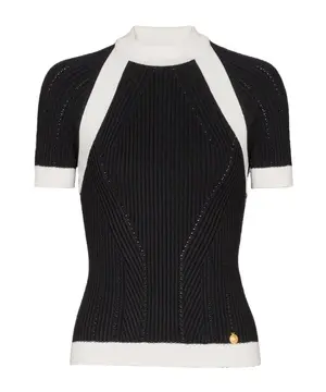 Balmain Short-sleeved Ribbed Knit Top
