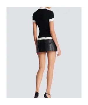 Balmain Short-sleeved Ribbed Knit Top