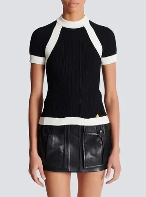 Balmain Short-sleeved Ribbed Knit Top