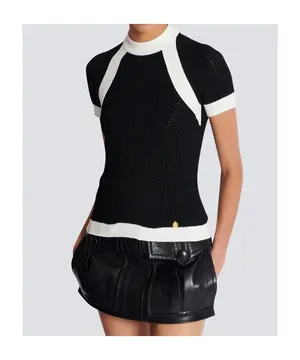 Balmain Short-sleeved Ribbed Knit Top