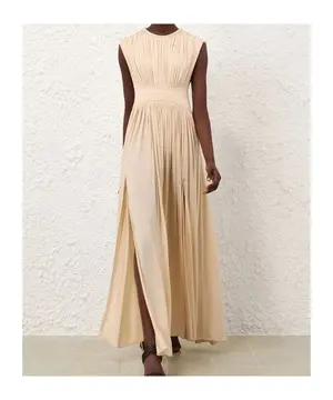 Zimmermann Pleated Sleeveless Midi Dress - Cream