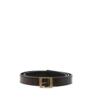 Saint Laurent Logo Belt - Chocolate Brown