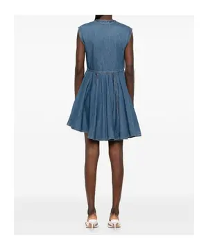 Alaïa Sleeveless V-neck Denim Dress - Blue