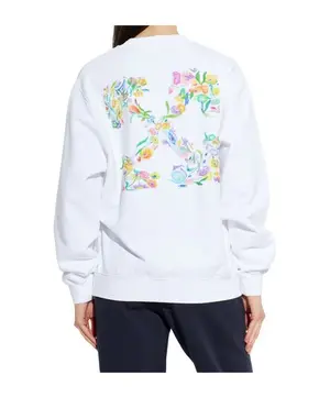 Off-White Crewneck Sweatshirt With Floral Arrow Graphic