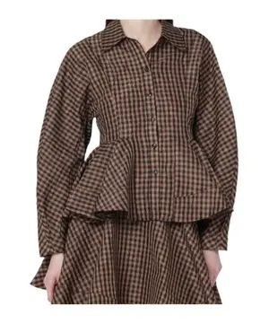 GANNI Peplum Check Shirt