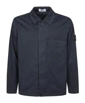 Stone Island Logo Patch Long Sleeved Shirt Jacket - Blue