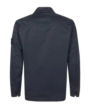 Stone Island Logo Patch Long Sleeved Shirt Jacket - Blue