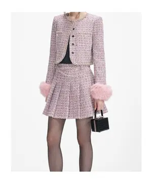 SELF-PORTRAIT Crystal-embellished Tweed Jacket - Pink