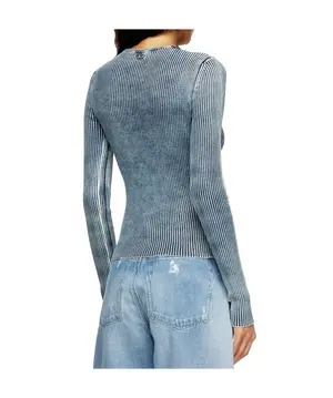 DIESEL® Ribbed V-neck Knit Top With Mylar Foil Coating