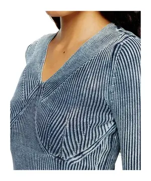 DIESEL® Ribbed V-neck Knit Top With Mylar Foil Coating