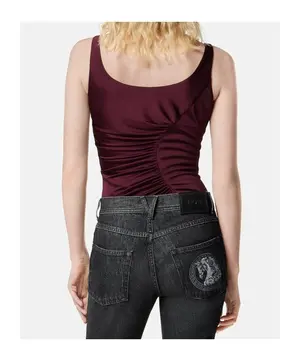 Versace Draped Sleeveless Bodysuit With Medusa '95 Hardware - Burgundy