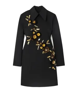 Carolina Herrera Embellished Wool Blend Mini Shirt Dress