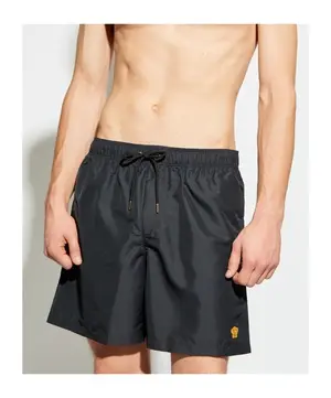 Versace Drawstring Logo Patch Swim Shorts - Black
