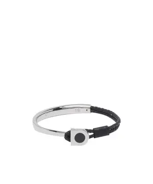 FERRAGAMO Salvatore Ferragamo Gancini Logo Leather And Metal Bracelet Black
