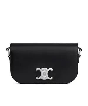 Celine Triomphe Small Crossbody Bag In Shiny Calfskin - Black