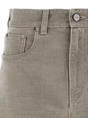 Fendi Logo Detailed Denim Shorts - Grey