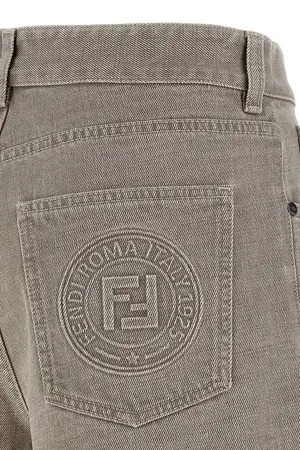 Fendi Logo Detailed Denim Shorts - Grey
