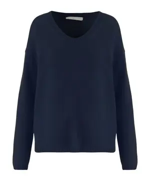 ALLUDE V-neck Ribbed Knit Sweater