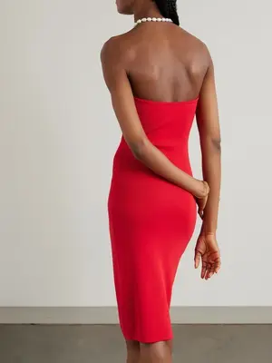 Staud Canna Strapless Ribbed Knit Midi Dress