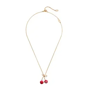 Valentino Garavani Logo Plaque Cherry Pendant Necklace - Bronze/red