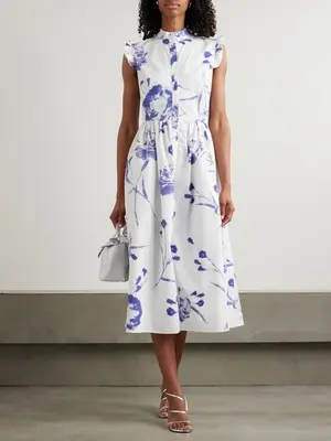 Erdem Printed Cotton Poplin Ruffled Dress - No