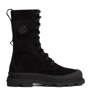 Moncler Vera High Suede Lace-up Combat Boots - Black