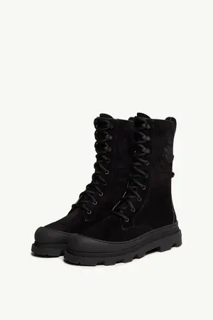 Moncler Vera High Suede Lace-up Combat Boots - Black