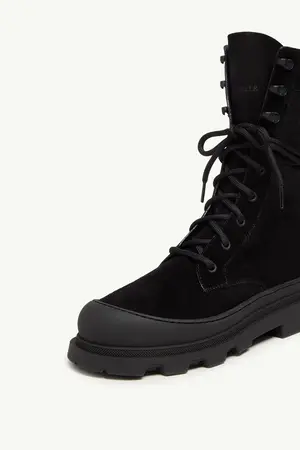 Moncler Vera High Suede Lace-up Combat Boots - Black