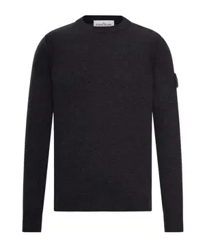Stone Island Logo Patch Crewneck Jumper - Black