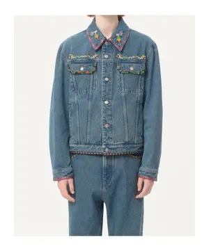 Valentino Garavani Embellished Floral Denim Jacket - Medium Blue