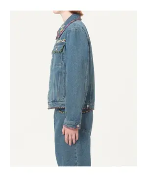 Valentino Garavani Embellished Floral Denim Jacket - Medium Blue