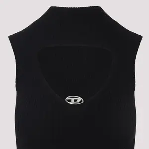 DIESEL® Ribbed Knit Keyhole Neck Mini Dress - Black